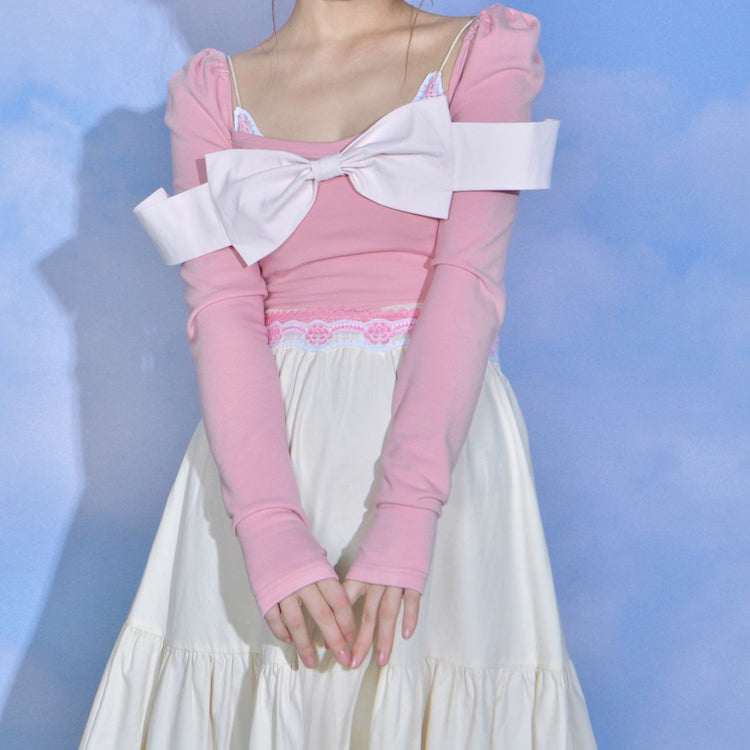 Sweet Bow Square Neck Pink Top - Kawaiienvy – kawaiienvy