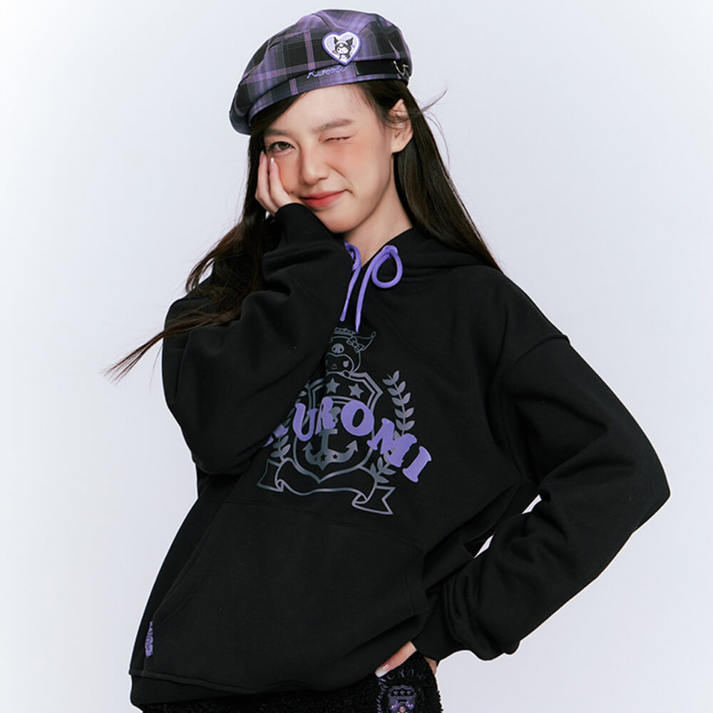 Kuromi Letters Graphic Black Preppy Hoodie – KawaiiEnvy